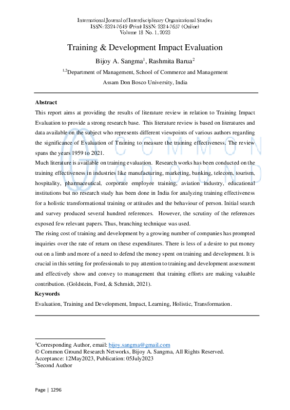 (PDF) Training & Development Impact Evaluation