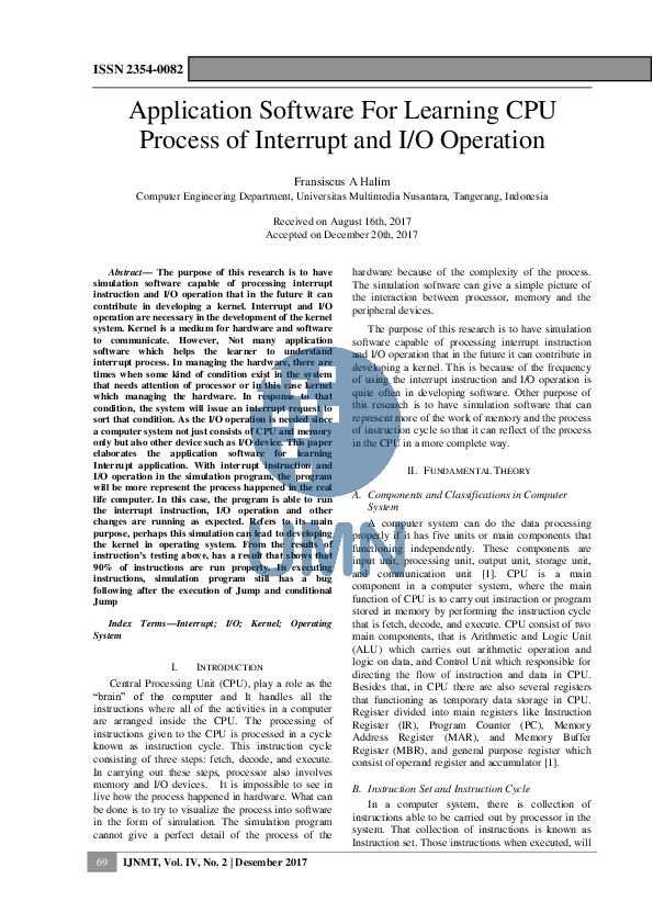 (PDF) Application Software For Learning CPU Process of Interrupt and I/O Operation