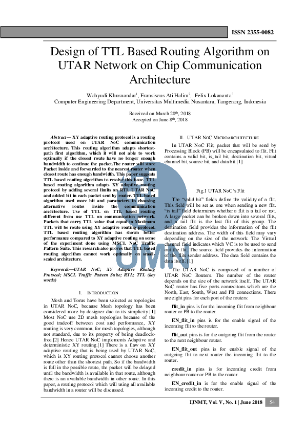 Pdf Design Of Ttl Based Routing Algorithm On Utar Network On Chip