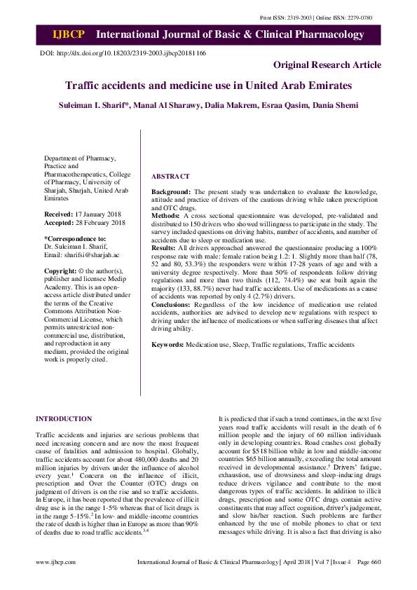 (PDF) Medication Use and Traffic Accidents in UAE