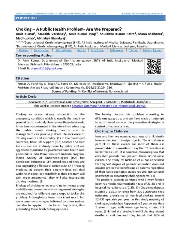 (PDF) Choking – A Public Health Problem- Are We Prepared?