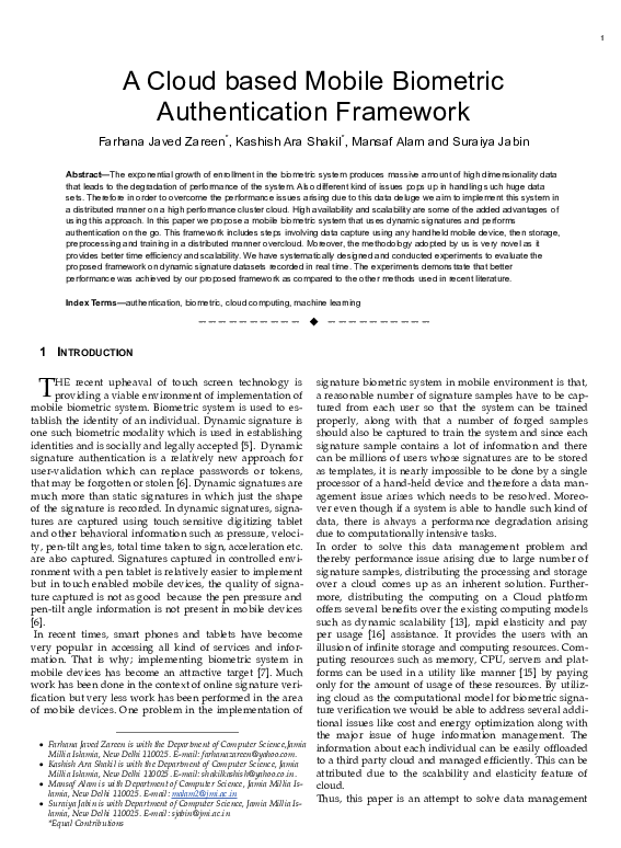 (PDF) A Cloud based Mobile Biometric Authentication Framework