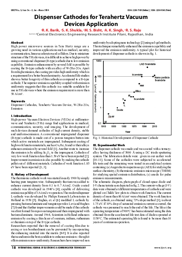 (PDF) Study of dispenser cathode development for terahertz vacuum ...