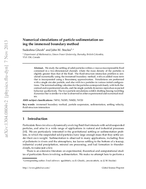 (PDF) Numerical Simulations of Particle Sedimentation Using the Immersed Boundary Method
