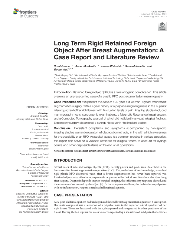 (PDF) Long Term Rigid Retained Foreign Object After Breast Augmentation ...