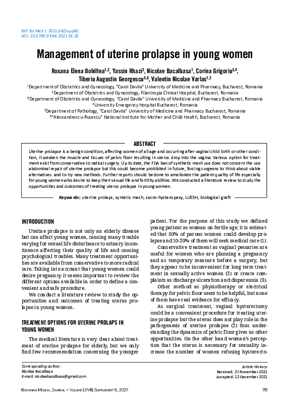 (PDF) Management of uterine prolapse in young women | Corina Grigoriu ...