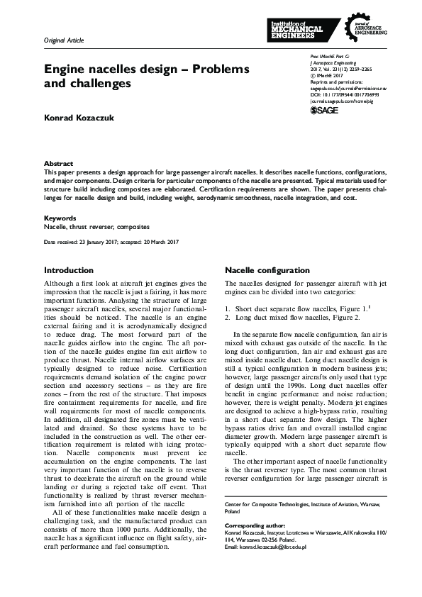 (PDF) Engine nacelles design – Problems and challenges