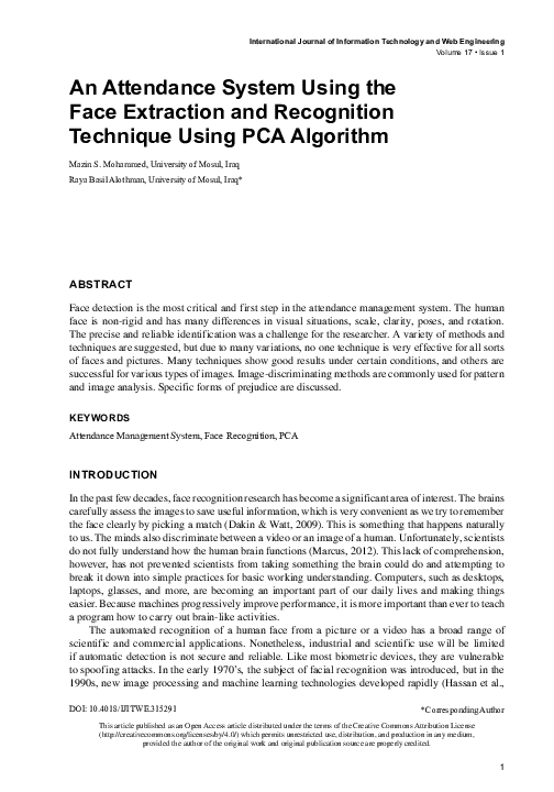 (PDF) An Attendance System Using the Face Extraction and Recognition Technique Using PCA Algorithm