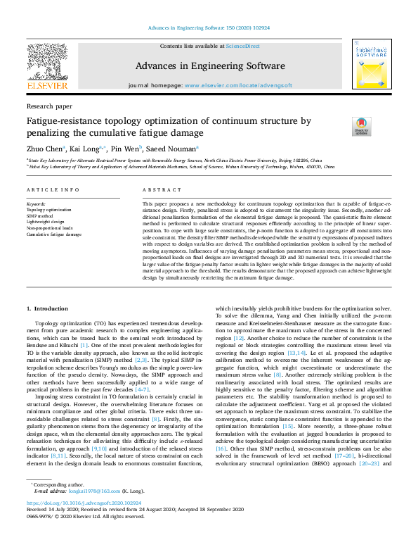 Pdf Fatigue Resistance Topology Optimization Of Continuum Structure By Penalizing The