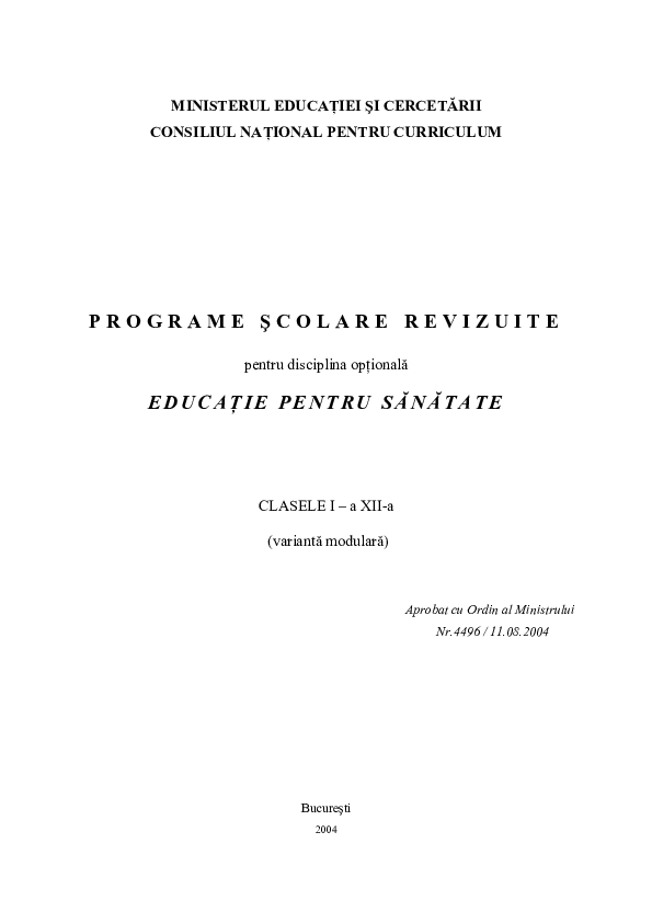 (PDF) Programa scolara educatie pentru sanatate clasele i a xii a