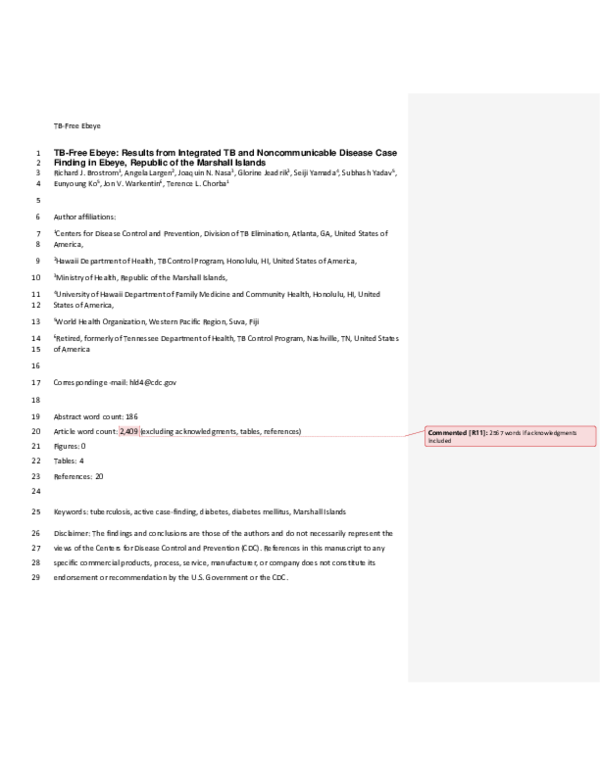 (PDF) TB-Free Ebeye: Results from Integrated TB and Noncommunicable ...