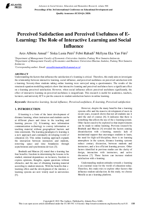 (PDF) Perceived Satisfaction and Perceived Usefulness of E- Learning ...