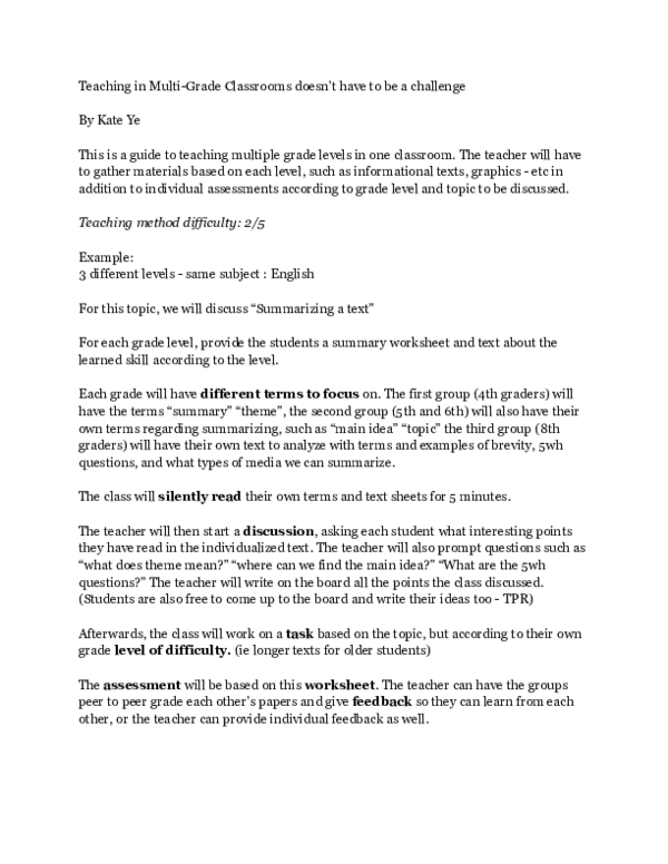 (PDF) A Guide: Teaching in Multi-Grade Classrooms