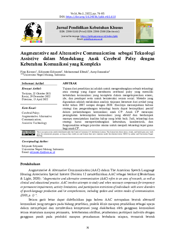 (PDF) Augmentative and Alternative Communication (AAC) sebagai Teknologi Assistive dalam ...