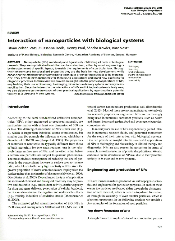 (PDF) Interaction of nanoparticles with biological systems