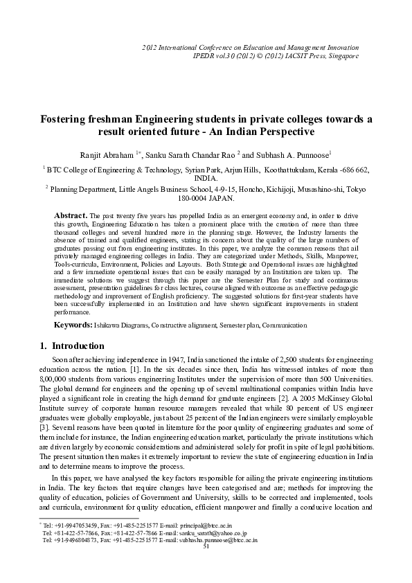 (PDF) Fostering freshman Engineering students in private colleges ...