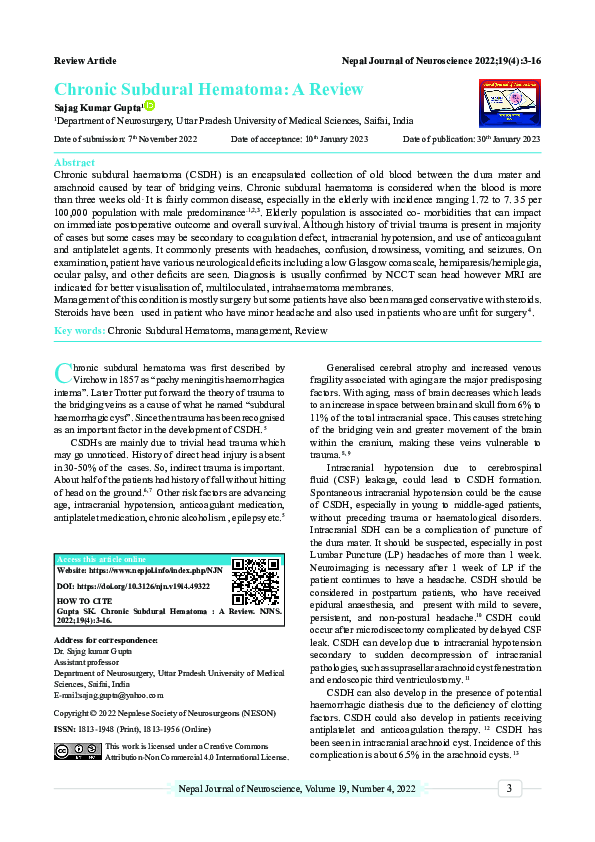 (PDF) Chronic Subdural Hematoma