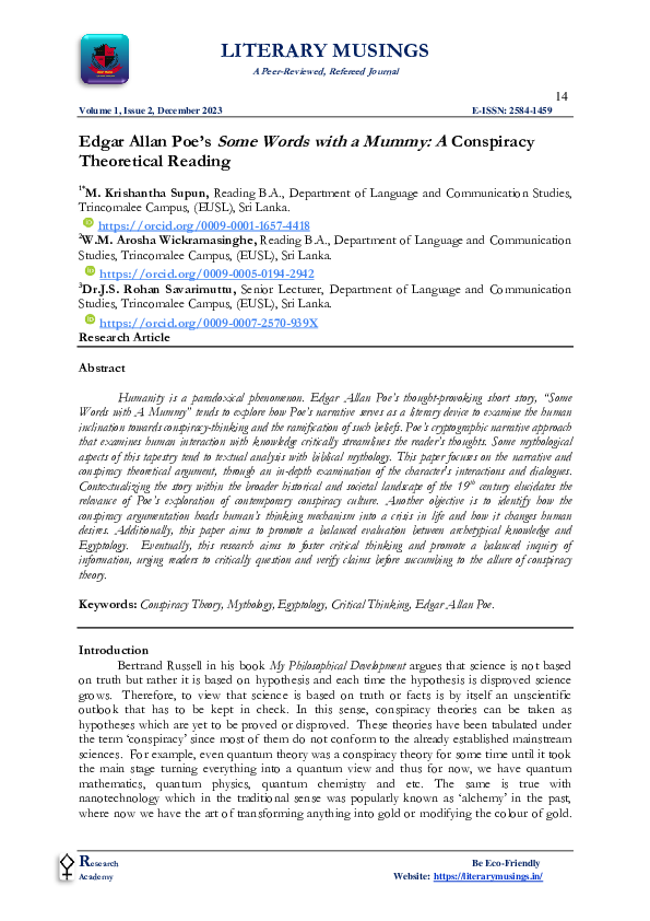 (PDF) Edgar Allan Poe's Some Words with a Mummy: A Conspiracy ...