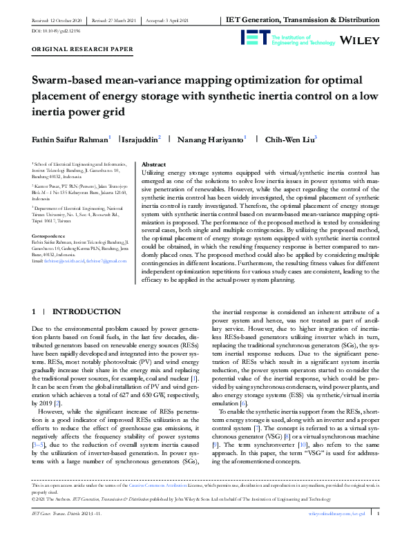 (PDF) Swarm‐based mean‐variance mapping optimization for optimal placement of energy storage ...