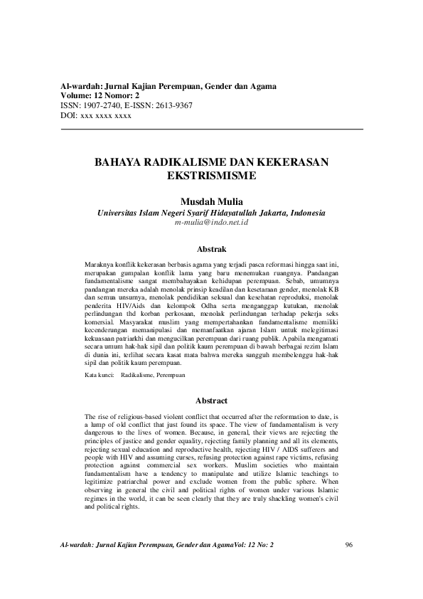 (PDF) Bahaya Radikalisme Dan Kekerasan Ekstrismisme