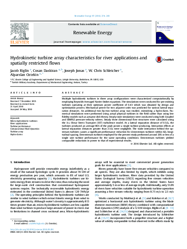 (PDF) Hydrokinetic turbine array characteristics for river applications and spatially restricted ...