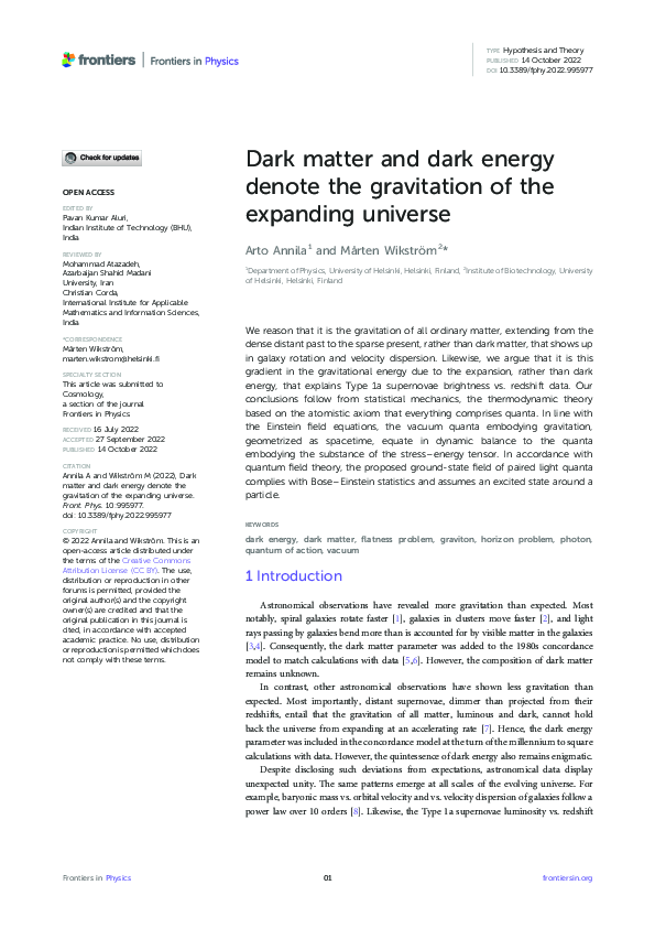 (PDF) Dark matter and dark energy denote the gravitation of the expanding universe