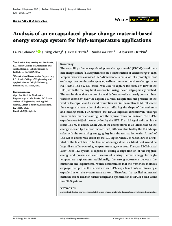 (PDF) Analysis of an encapsulated phase change material-based energy storage system for high ...