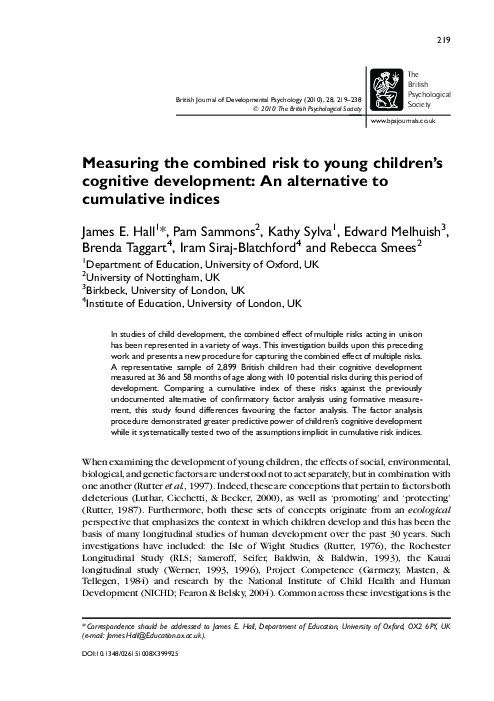 (PDF) Measuring the combined risk to young children's cognitive ...