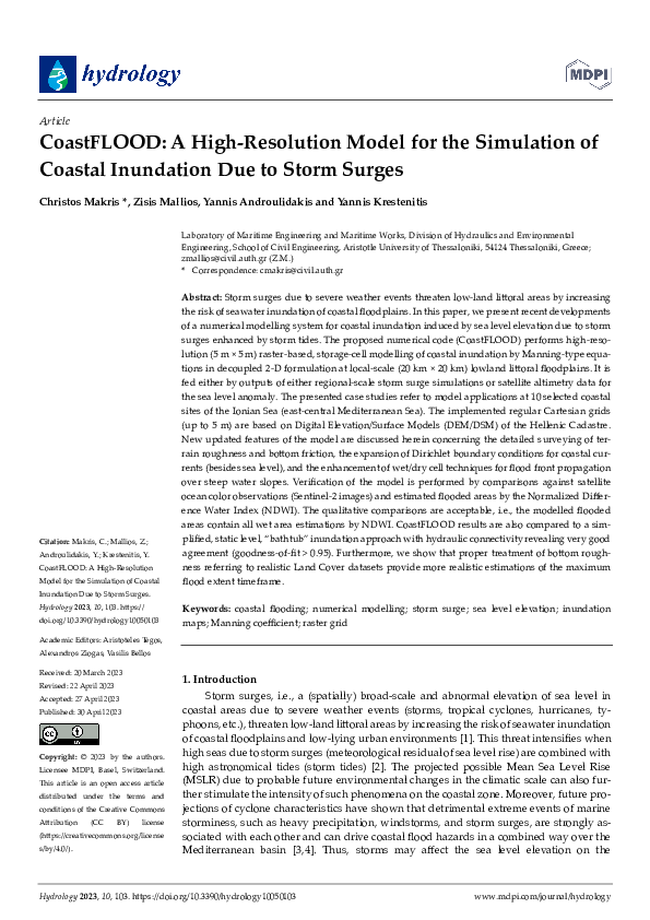 Pdf Coastflood A High Resolution Model For The Simulation Of Coastal Inundation Due To Storm