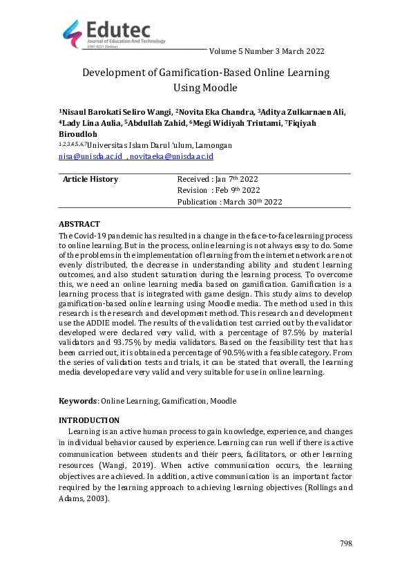 (PDF) Development of Gamification-Based Online Learning Using Moodle
