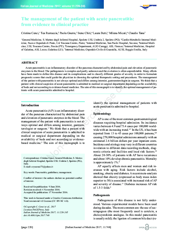 (PDF) The management of the patient with acute pancreatitis: from evidence to clinical practice ...