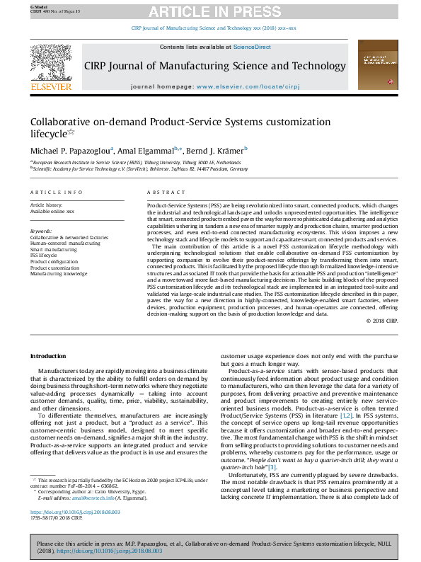 (PDF) Collaborative on-demand Product-Service Systems customization lifecycle