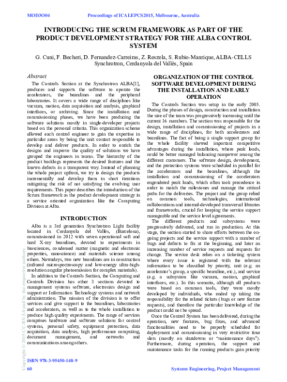 (PDF) Introducing the SCRUM Framework as Part of the Product Development Strategy for the ALBA ...