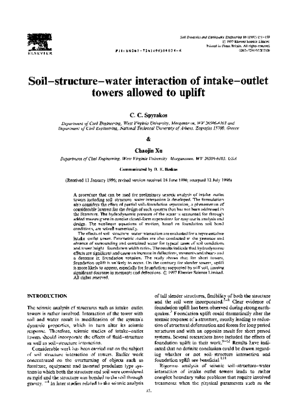 (PDF) Soil-structure-water interaction of intake-outlet towers allowed to uplift