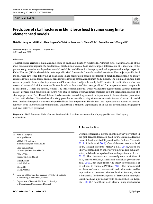 (PDF) Prediction of Skull Fractures in Blunt Force Head Traumas using ...
