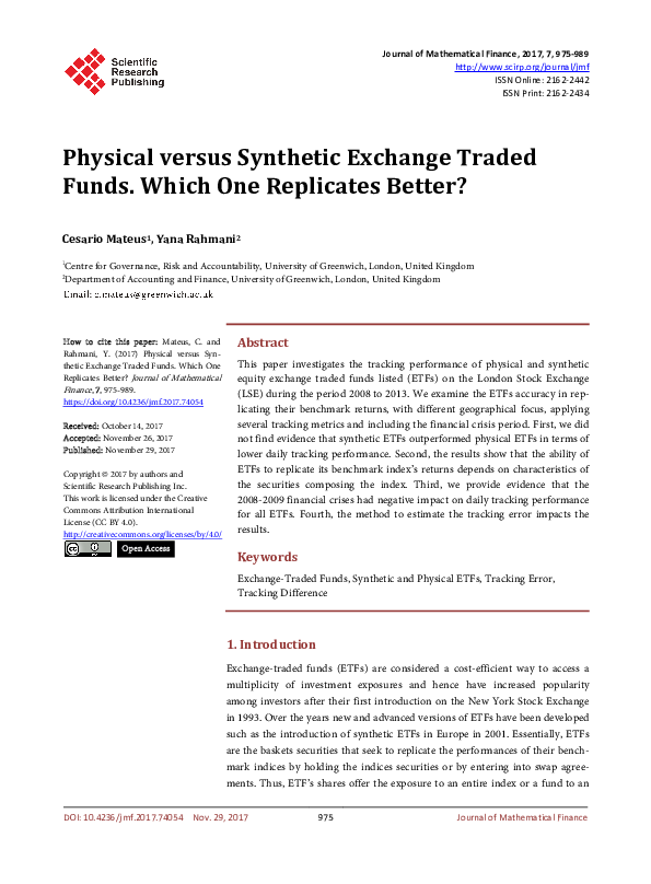 (PDF) Physical versus Synthetic Exchange Traded Funds. Which One ...