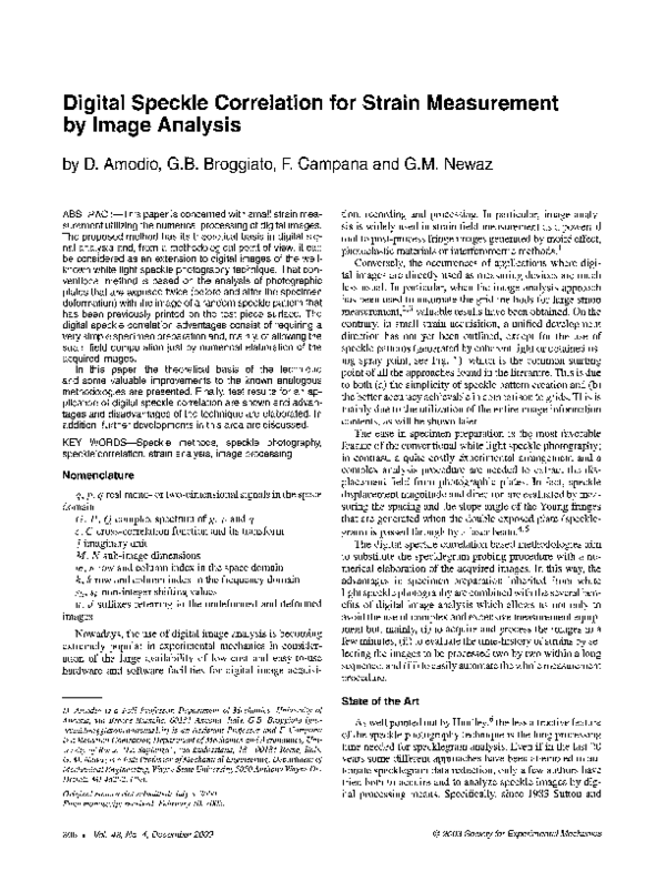 (PDF) Digital speckle correlation for strain measurement by image analysis