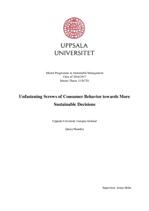 (PDF) Unfastening Screws of Consumer Behavior towards More Sustainable ...