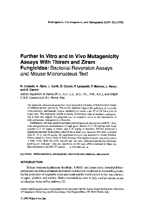 (PDF) Further in vitro and in vivo mutagenicity assays with thiram and ...