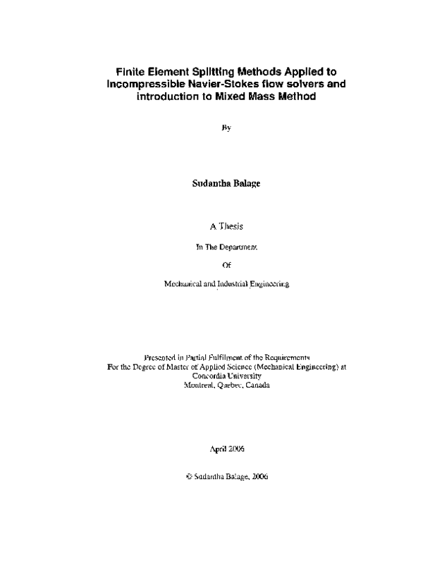 Finite Element Splitting Methods Applied To Incompressible Navier