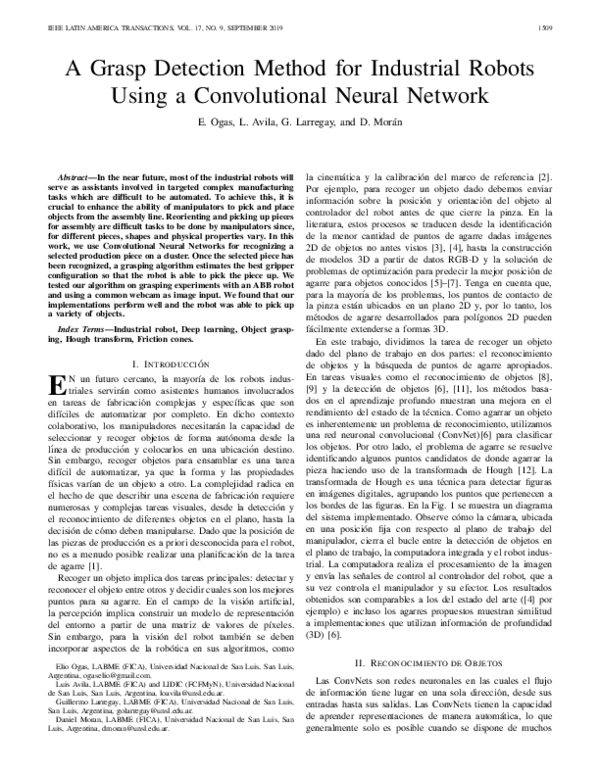 (PDF) A grasp detection method for industrial robots using a ...