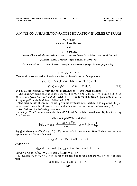 (PDF) A note on a Hamilton-Jacobi equation in Hilbert space
