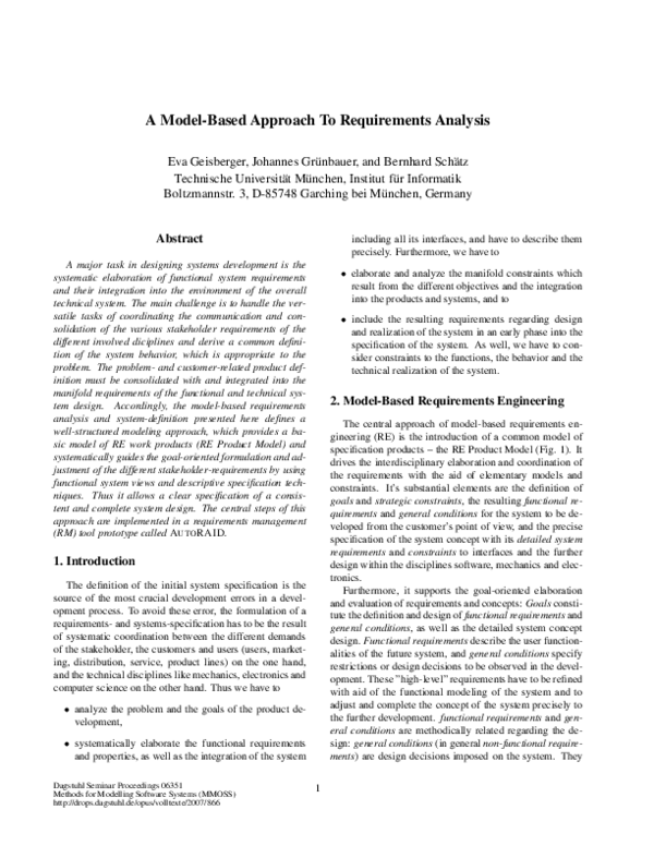(PDF) A Model-Based Approach To Requirements Analysis