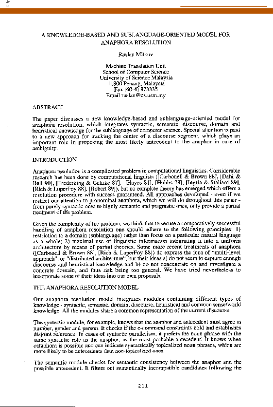 (PDF) A Knowledge-Based and Sublanguage-Oriented Model for Anaphora Resolution