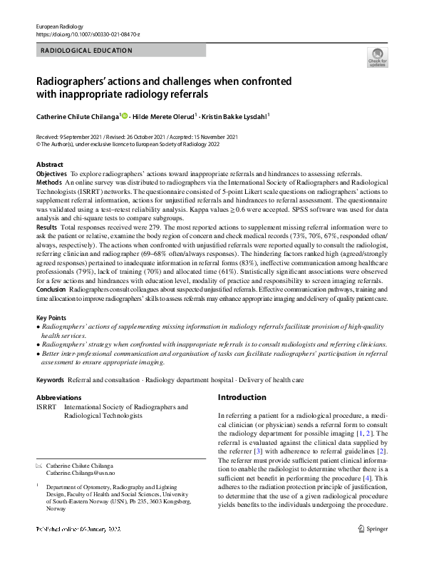 (PDF) Radiographers’ actions and challenges when confronted with ...