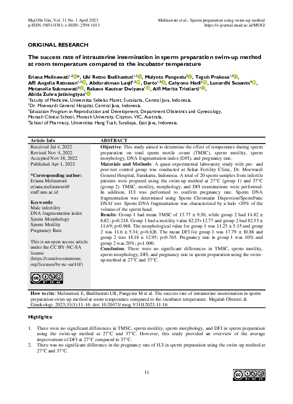 (PDF) The success rate of intrauterine insemination in sperm ...