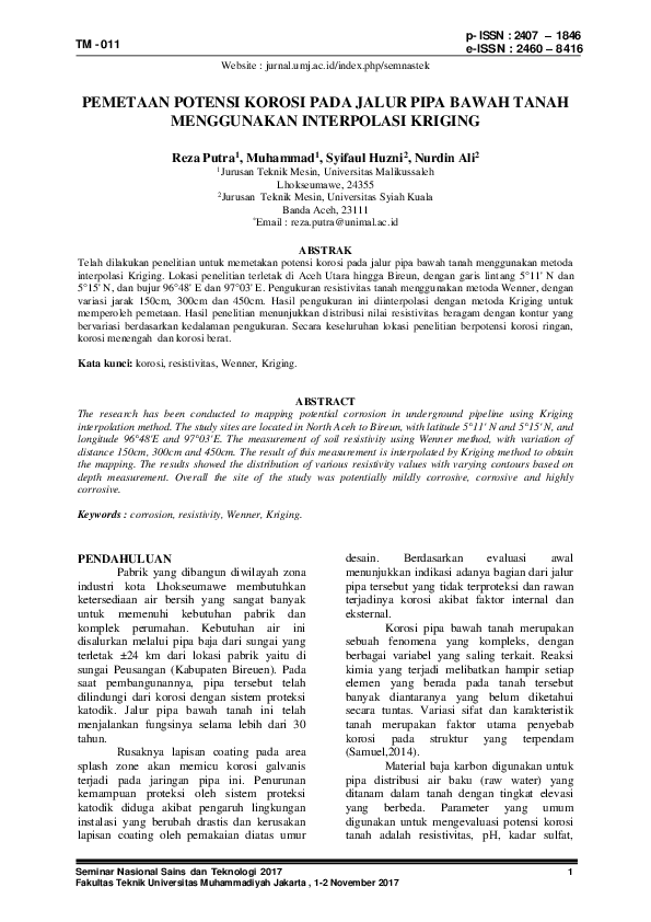 (PDF) Pemetaan Potensi Korosi Pada Jalur Pipa Bawah Tanah Menggunakan ...