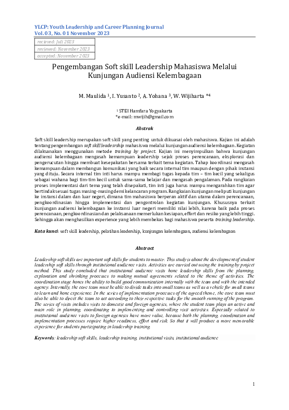 (PDF) Pengembangan Soft skill Leadership Mahasiswa Melalui Kunjungan ...