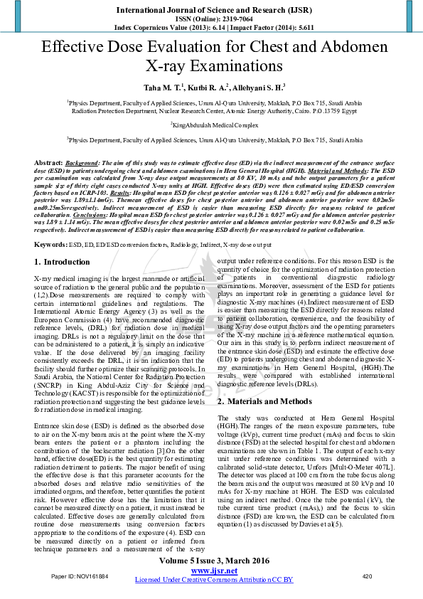 (PDF) Effective Dose Evaluation for Chest and Abdomen X-ray Examinations