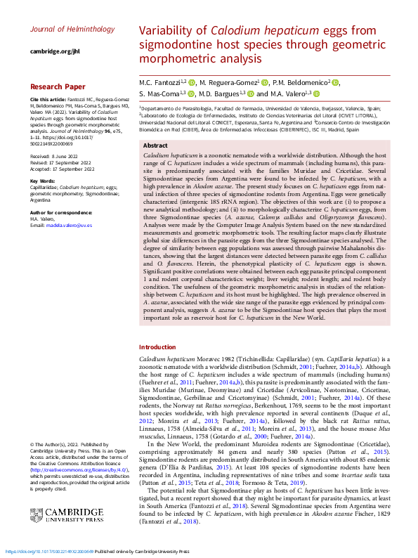 (PDF) Variability of Calodium hepaticum eggs from sigmodontine host ...